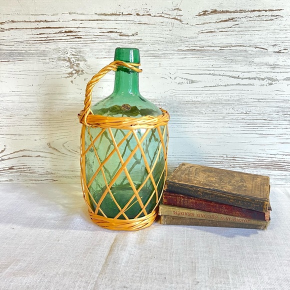viresa | Accents | Viresa Demijohn Green Glass Bottle Spain Rattan ...